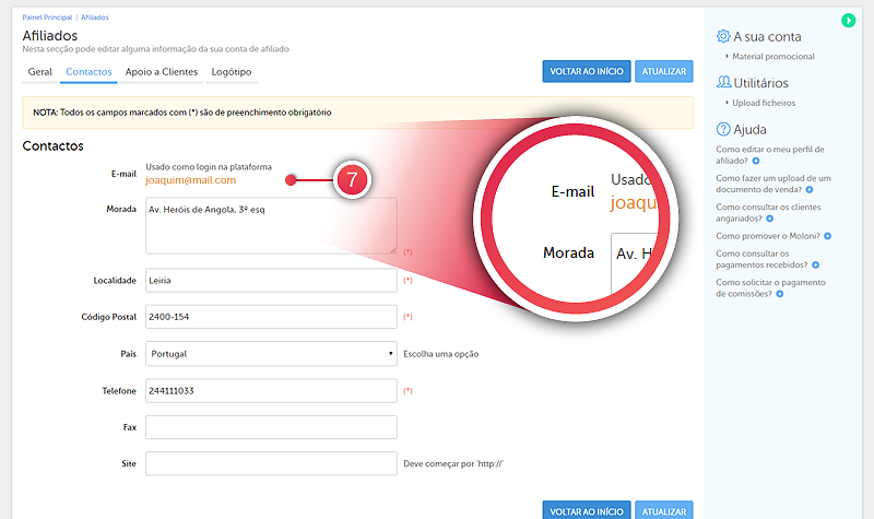 Como editar o meu perfil de afiliado? | Moloni | Software de Factur...